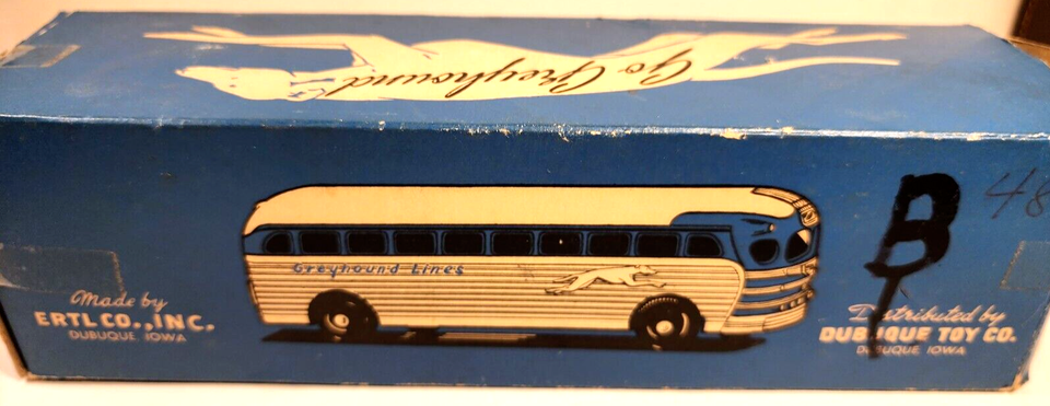 VINTAGE 1950's ERTL GREYHOUND LINES BUS in ORIGINAL BOX DUBUQUE TOY CO ...