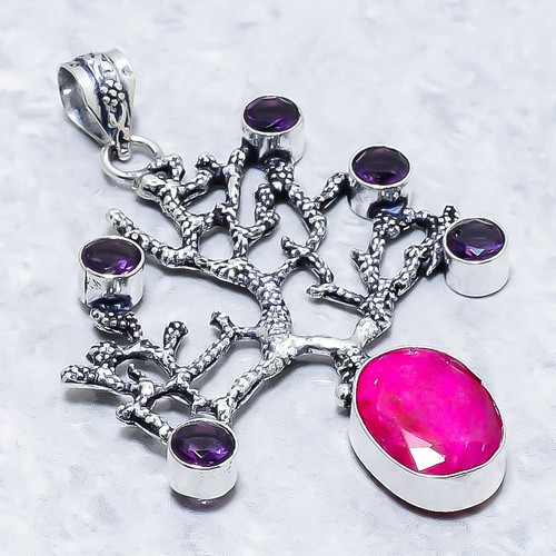 Kashmir Red Ruby, Amethyst Gemstone 925 Sterling Silver Jewelry Pendant ...