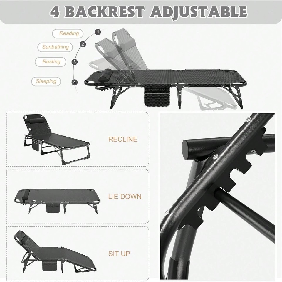 Adjustable Folding Camping Cot w/ Mat, Heavy Duty 1200D Oxford Outdoor ...