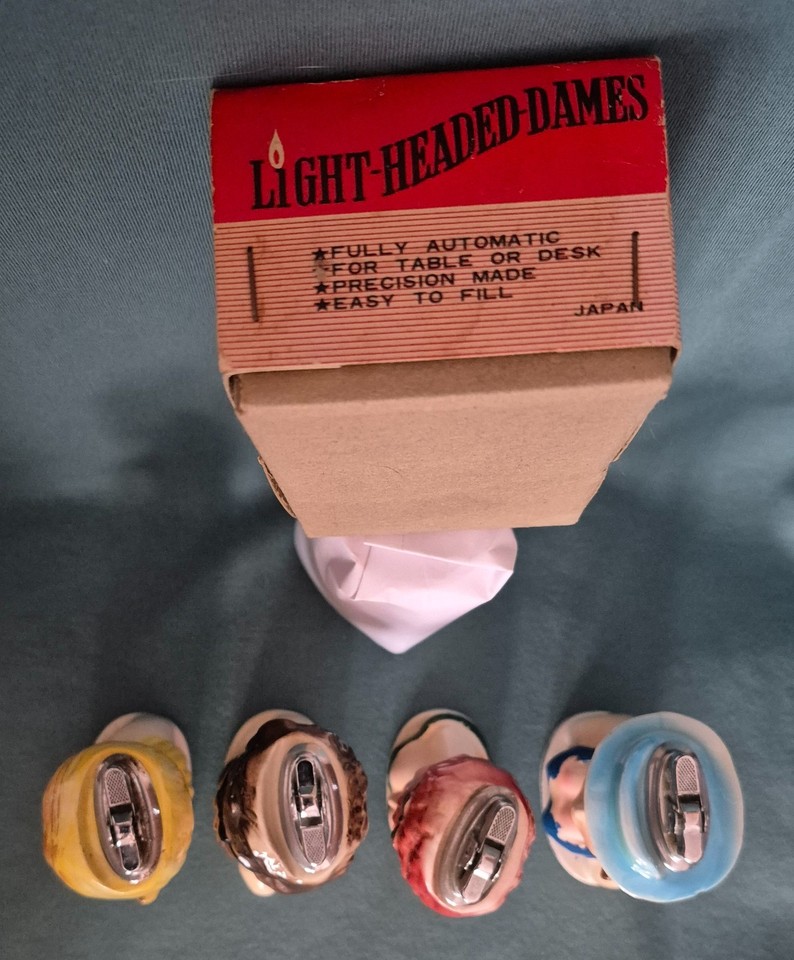 SCARCE VINTAGE AMICO 4 MINI LADY LIGHTERS ORIGINAL BOX HEAD VASE ...