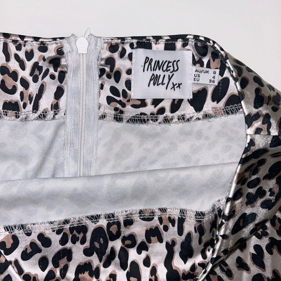 Princess Polly Yates leopard satin mini skirt with thigh slit size 4 | eBay