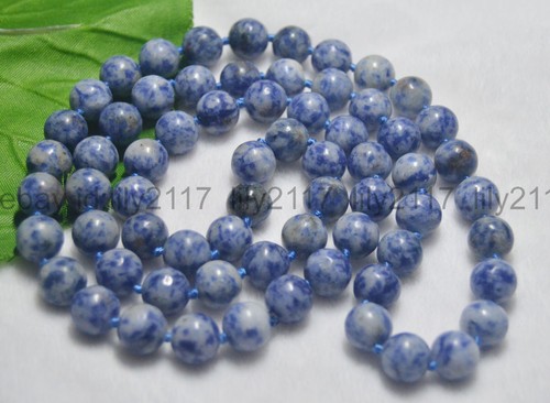 Natural Long 10mm Blue Plessite Round Gemstone Beads Necklaces No clasp ...