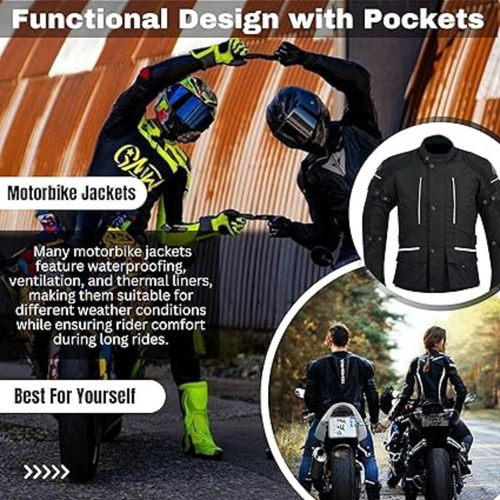 Mens Motorbike Motorcycle Long Jacket Textile Waterproof Black ...