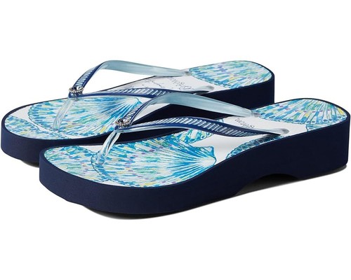 Brighton Calypso Sea Shell Surf Wedge Blue Flip Flop Sandals NWT Women ...