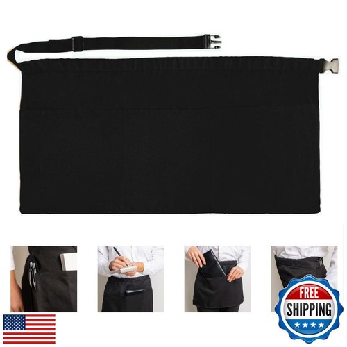 Apron Restaurant Bar Waiter Waitress Server Adjustable Belt 5 Pockets ...