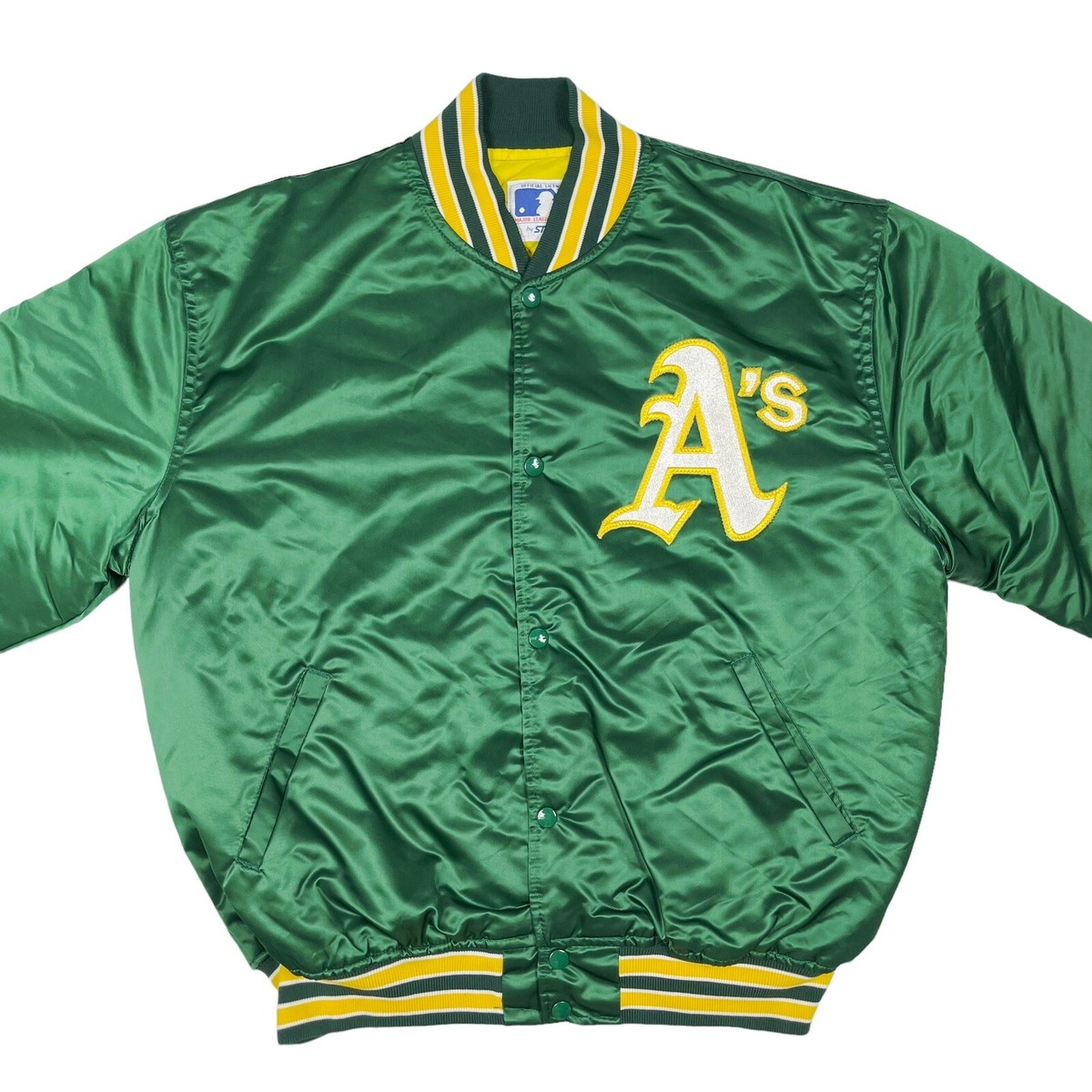 VTG RARE MLB OAKLAND A's ATHLETICS STARTER SATIN BOMBER VTG RARE MLB OAKLAND A's ATHLETICS STARTER SATIN BOMBER