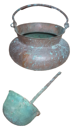 Antique Vintage Solid Copper Cauldron w\Copper Ladle Hammered 7.5" x 6 ...