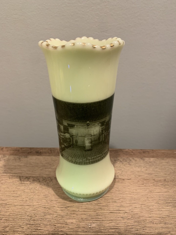 Uranium Vaseline Custard Vase Advertising Palace drug Store W hope ...