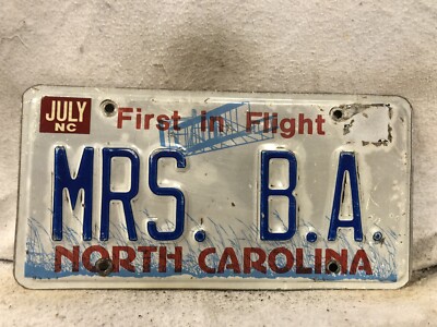 1999 North Carolina Vanity License Plate “MRS. B. A.” | eBay
