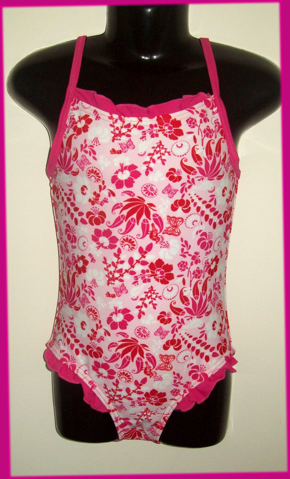 GIRLS TOGS Sz 4 - Pink & White Floral SWIMWEAR BATHERS One Piece COSSIE ...