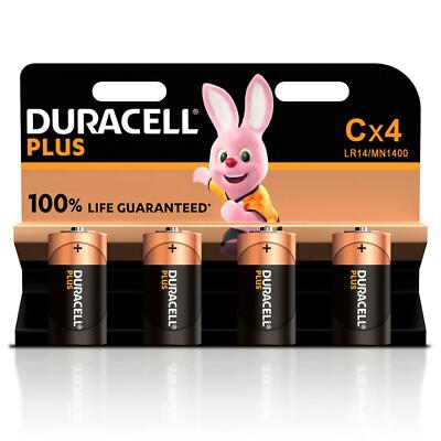 4 X DURACELL C SIZE PLUS POWER ALKALINE C4 BATTERIES LR14 MN1400 EXPIRY ...
