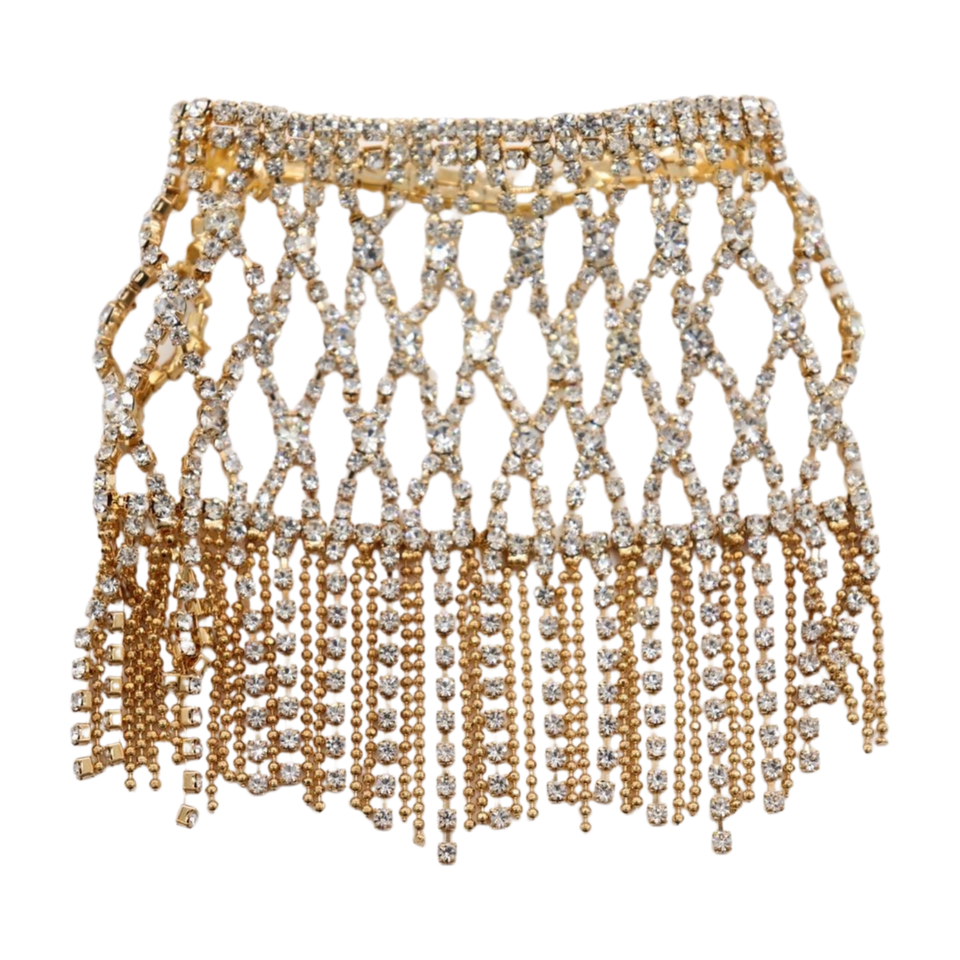 Women Gold Metal Chain Tassel Upper Arm Bracelet Elastic Wide Band ...