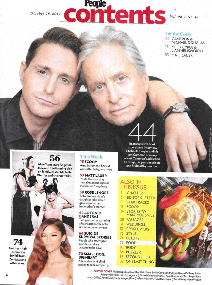People Magazine Michael and Cameron Douglas Miley Cyrus Liam Hemsworth ...
