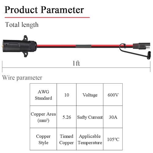 7 Pin Power Access, 7 Way Trailer Plug to SAE Cable, 7 Pole Round RV ...