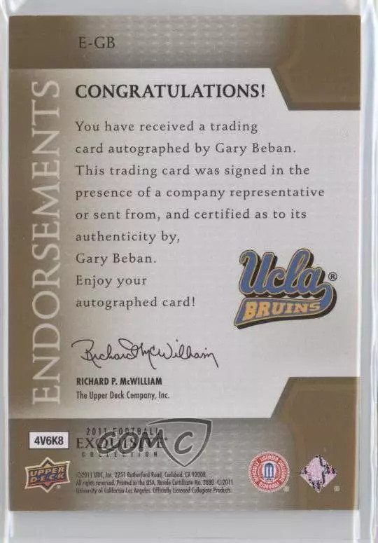 2011 Upper Deck Exquisite Collection #L-GB Gary Beban Legacy Signatures ...