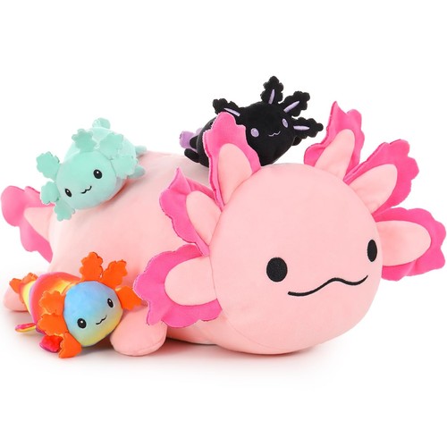 Giant 24-Inch Pink Axolotl Plush Toy Set with 3 Baby Axolotls - Perfect ...