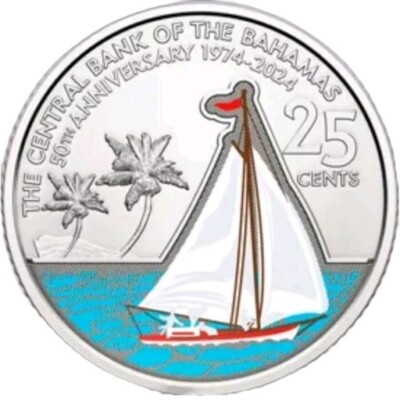 NEW 2024 BAHAMAS MINT Coin Quarter 25 Cent Currency Sailboat Marlin ...