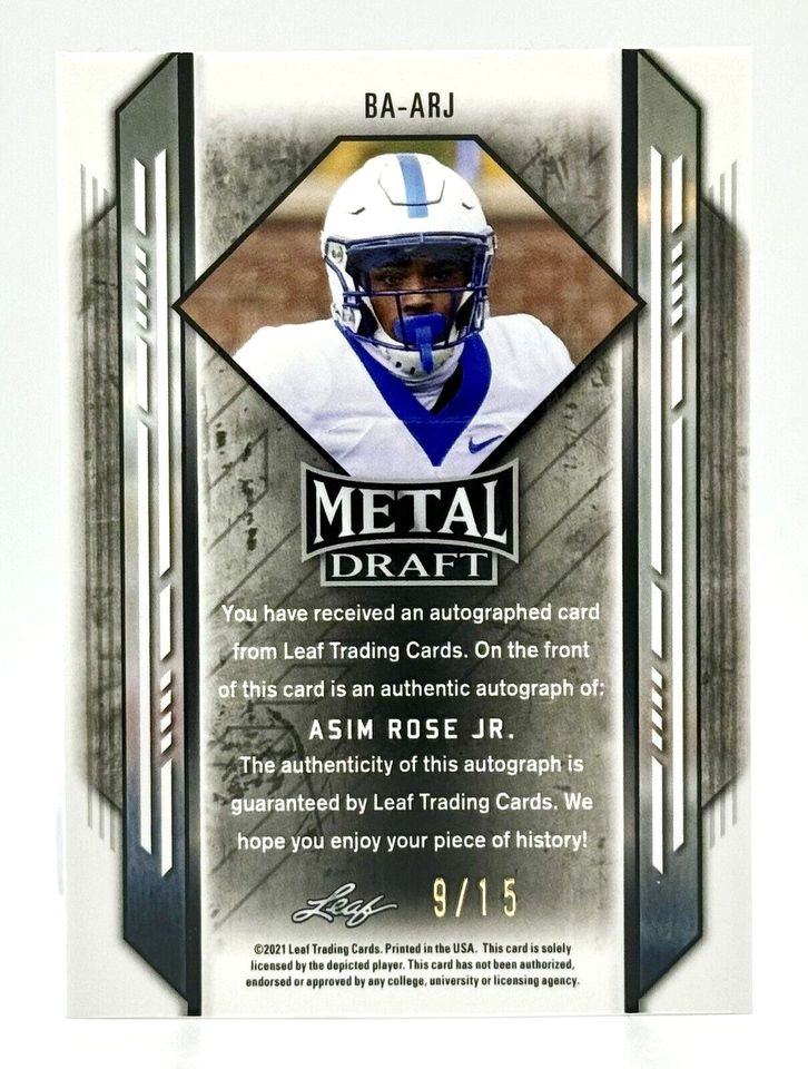 2021 Leaf Metal Draft Purple Wave Asim Rose Jr 9/15 RC Auto Minnesota ...