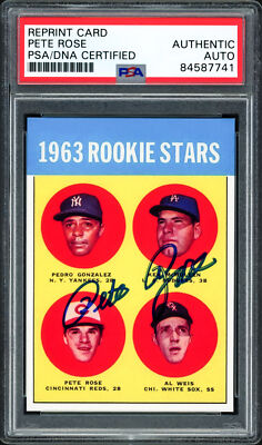 PETE ROSE AUTOGRAPHED 1963 TOPPS ROOKIE RETRO REPRINT CARD REDS PSA/DNA ...