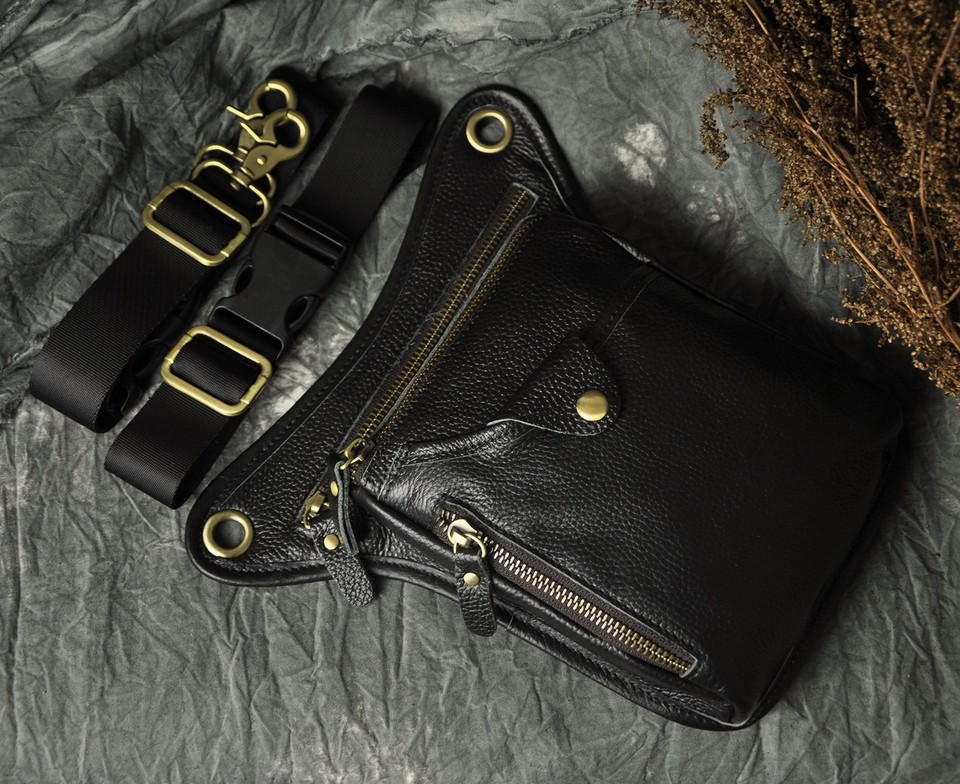 Mens Genuine Leather Outdoor Sporting Hicking Waist Hip Pack Messenger ...