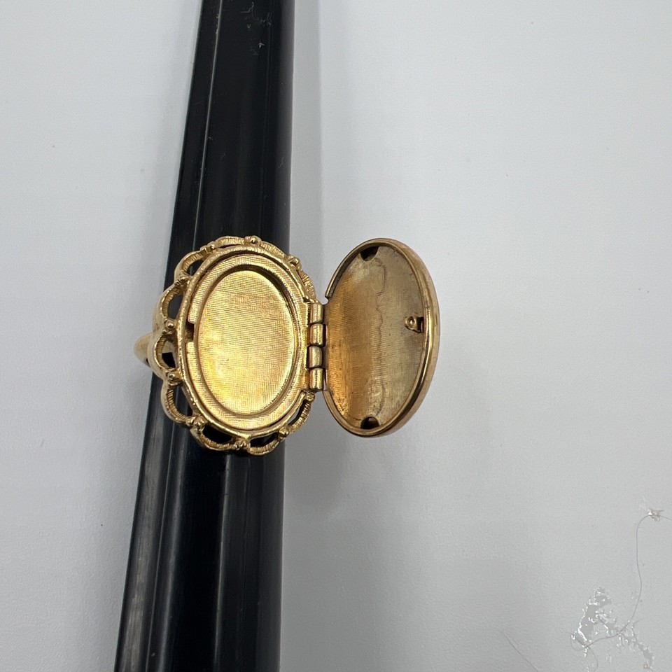 Vintage Avon French Flowers Oval Gold Tone Perfume Photo Locket Ring ...