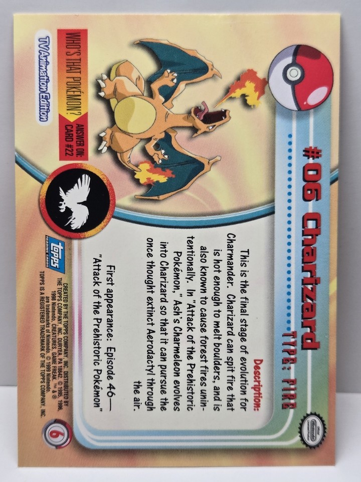 (2) Topps Pokémon #06 Charizard Non-Holo Series 1 BLUE Logo - NM - US ...
