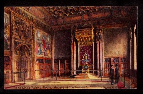 Tuck art signed Charles Flower King's Robing room Parliament London Uk ...