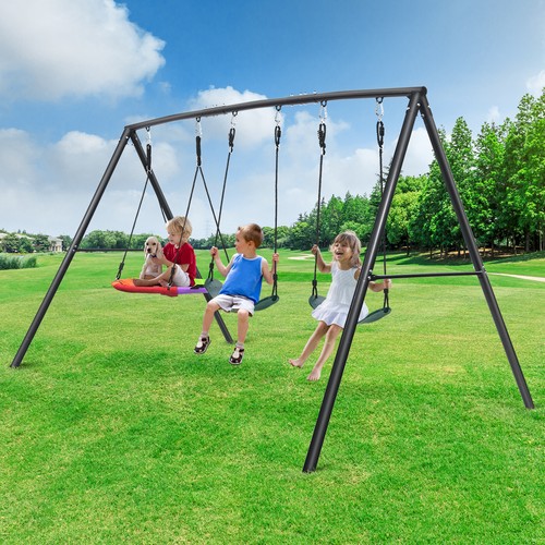 600lb Metal Swing Set Heavy-Duty Swing Stand with 3 Swings Kids ...