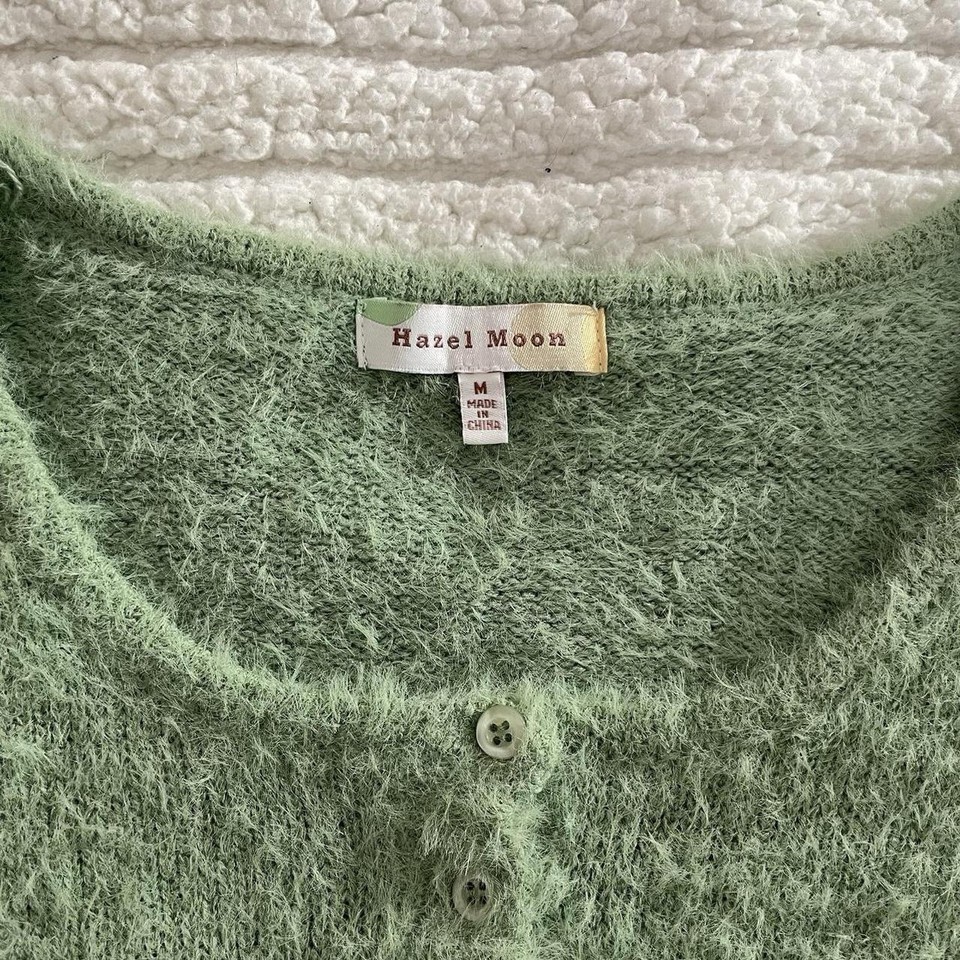 Hazel Moon Sage Green Fuzzy Eyelash Long Sleeve Sweater Cropped Crop ...
