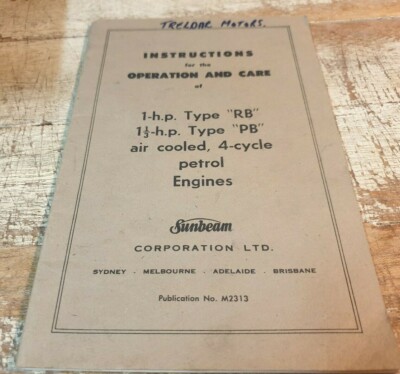 1960 SUNBEAM RB PB Petrol Engines Original Instruction Manual | eBay ...