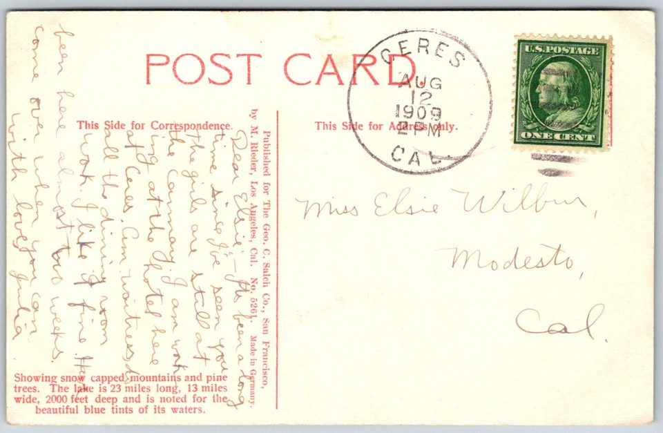 Postcard CA Lake Tahoe California View From The Lake Shore 1909 CA16 | eBay