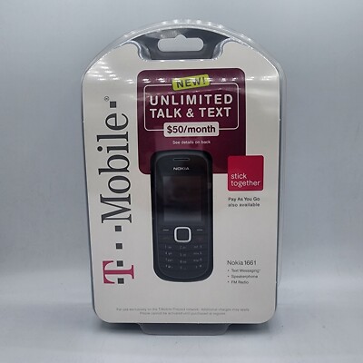 New Vintage T-Mobile Nokia 1661 Black Prepaid Cell Phone New Sealed Box ...
