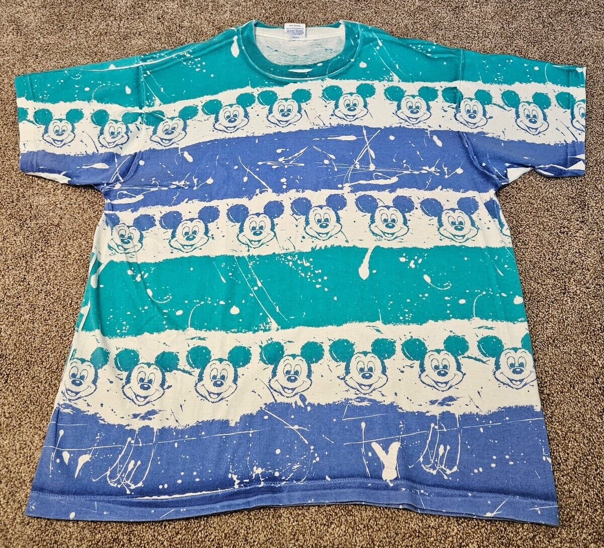 1990s Disney Mickey Mouse Splatter Paint Print Shirt … - Gem