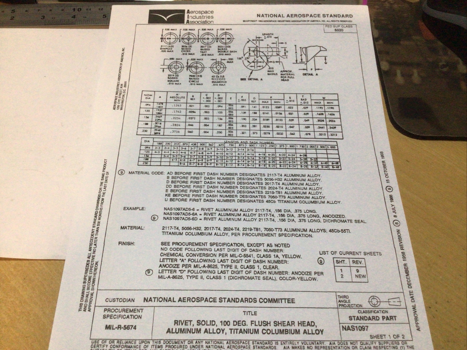 NOS 1/8” dia Aluminium Alloy Solid CSK Rivet p/n NAS1097AD4-9 qty 0 ...