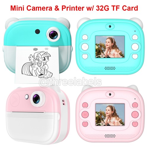 Kids Camera Instant Print Mini Thermal Printer with Print Paper & 32G ...