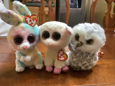 Ty Beanie Boos 6” Lot x3 - TWINKLE the Lamb; BUBBY the Tie Dye Bunny ...