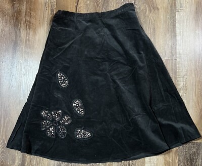 Kool Jeans Womens M Black Corduroy Skirt A-line Embroidered Flowers Vtg ...