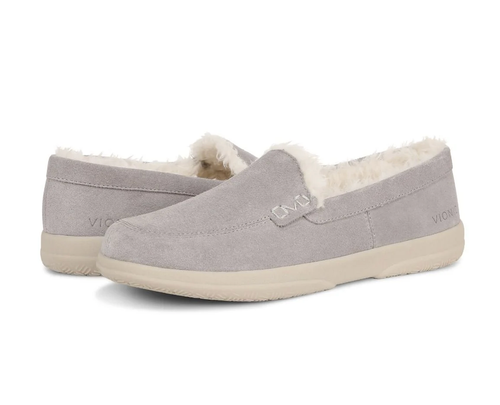 EUC Vionic Lynez Supportive Slipper Shoes Grey Suede Faux Fur Lined ...