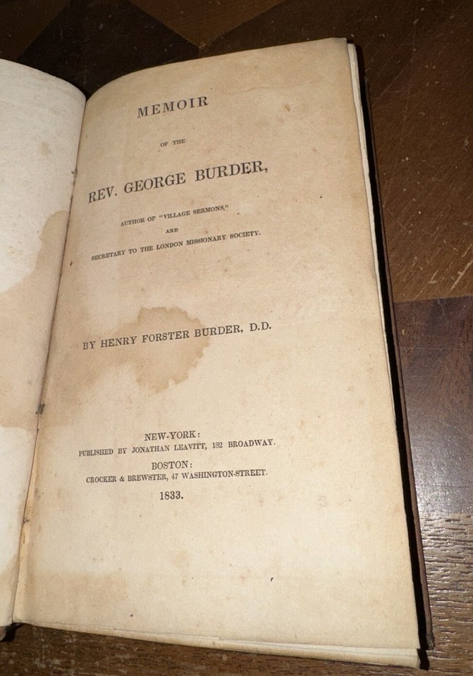 Memoir Of The Rev George Burder 1833 Antique Hardcover Book Christian ...