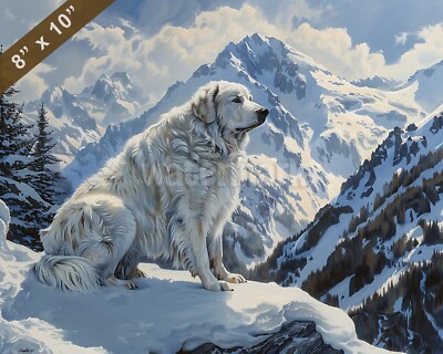 Great Pyrenees painting by a snowy mountain 8x10 Print | eBay