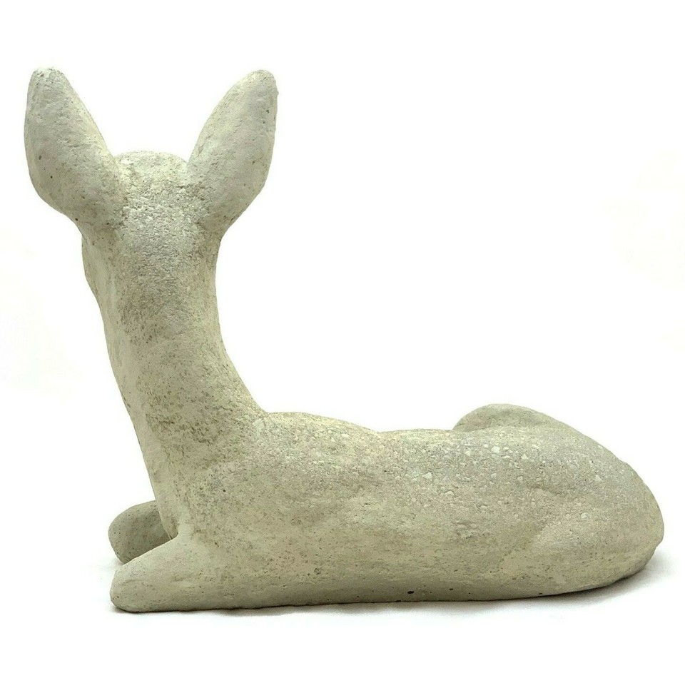 LARGE VINTAGE DEER STATUE Cement Concrete Doe Fawn Outdoor Garden Yard ...