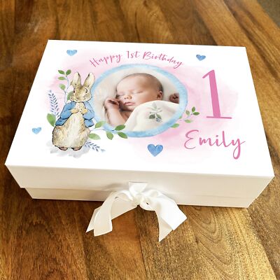 1st One Pink Photo Peter Rabbit Personalised Keepsake Birthday Gift Box ...