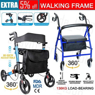 Folding Rollator Walker Aluminium Walking Frame Mobility Aid Lightweight 4Wheels | eBay Australia