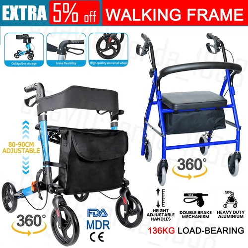 Folding Rollator Walker Aluminium Walking Frame Mobility Aid Lightweight 4Wheels | eBay Australia