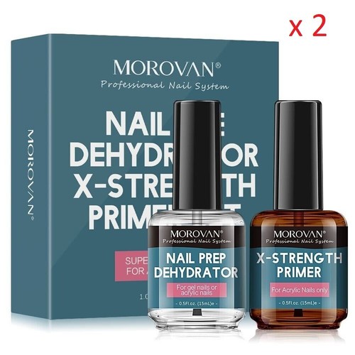 2 Packs Morovan Nail Prep Dehydrator and Nail Primer X-strength Acrylic ...