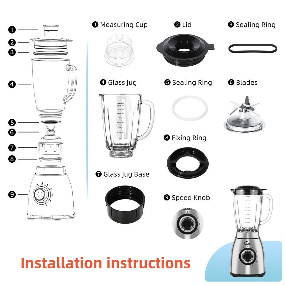 5-Speed Countertop Blender Professional Blender Fruit Juicer Smoothie ...