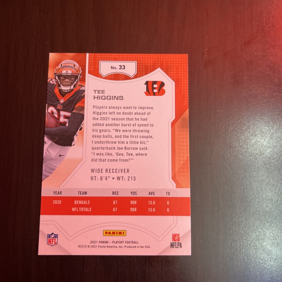 2021 Panini Playoff Football Base NFL #33 Tee Higgins Cincinnati ...