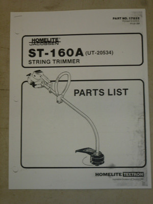 HOMELITE ST 160-A UT 20534 STRING TRIMMER PARTS MANUAL #17832 | eBay