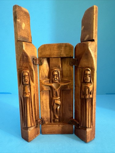Vintage Religious Triptych Hand Carved Jesus Wooden Carving | eBay