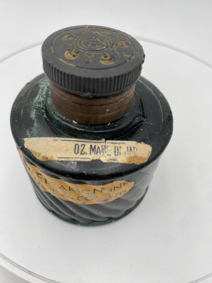ANTIQUE JAPANESE INK BOTTLE INKWELL EMPTY "Kaimei" VINTAGE DESKTOP ...